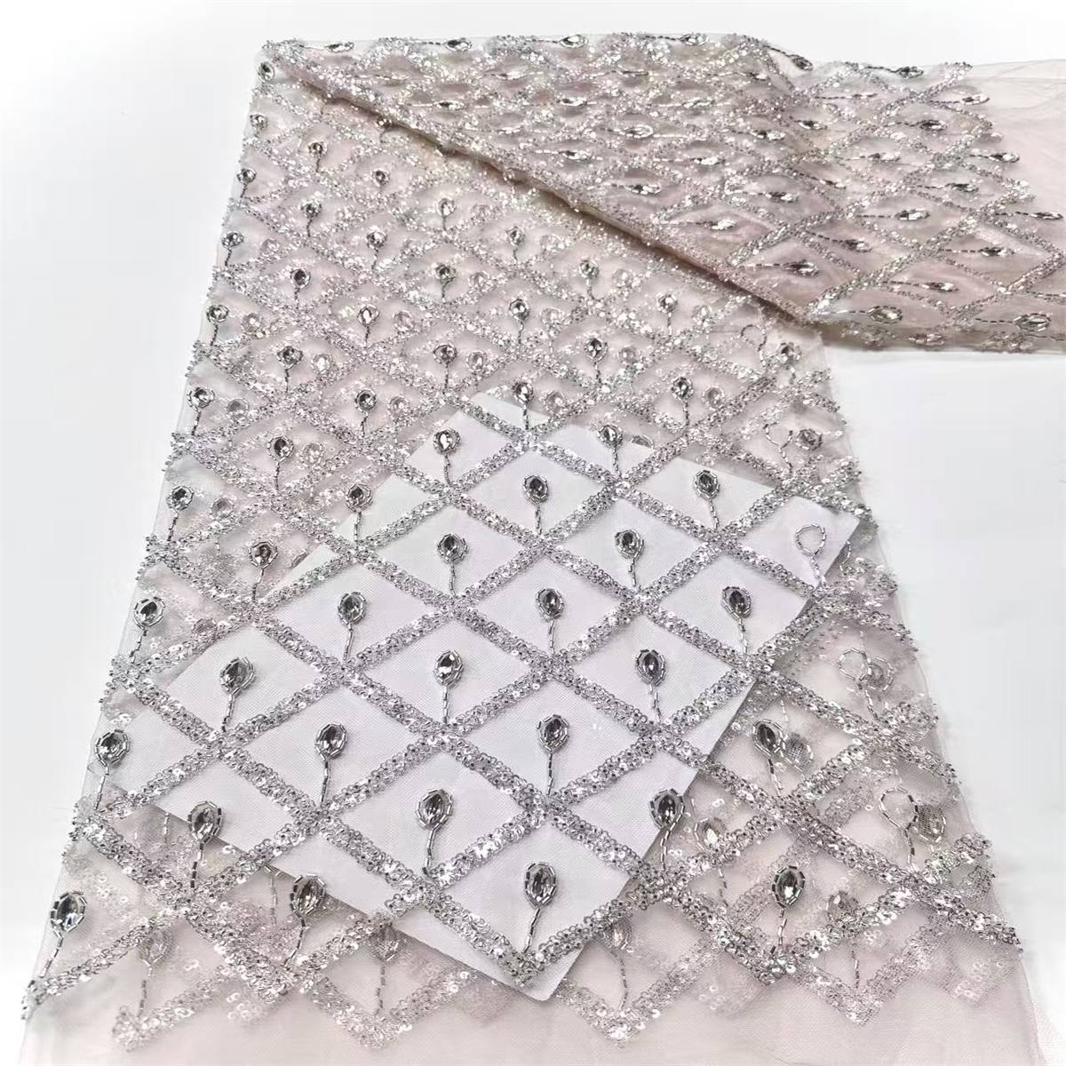 Embellished Beaded Tulle Lace Fabric with Beads | MPN HN424