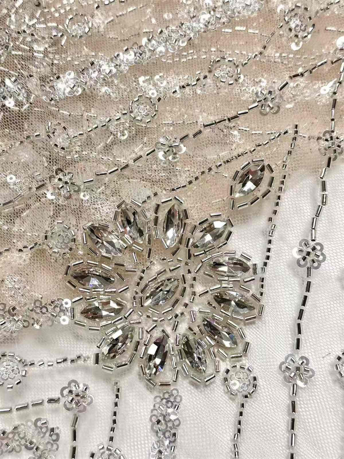Embellished Beaded Tulle Lace Fabric with Beads | MPN HN428