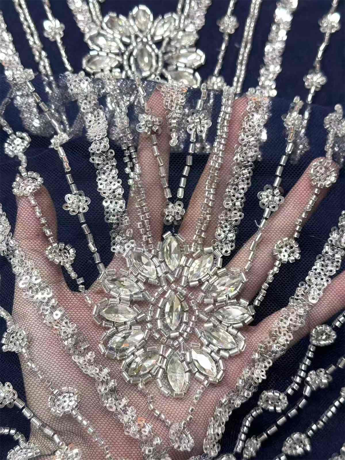 Embellished Beaded Tulle Lace Fabric with Beads | MPN HN428