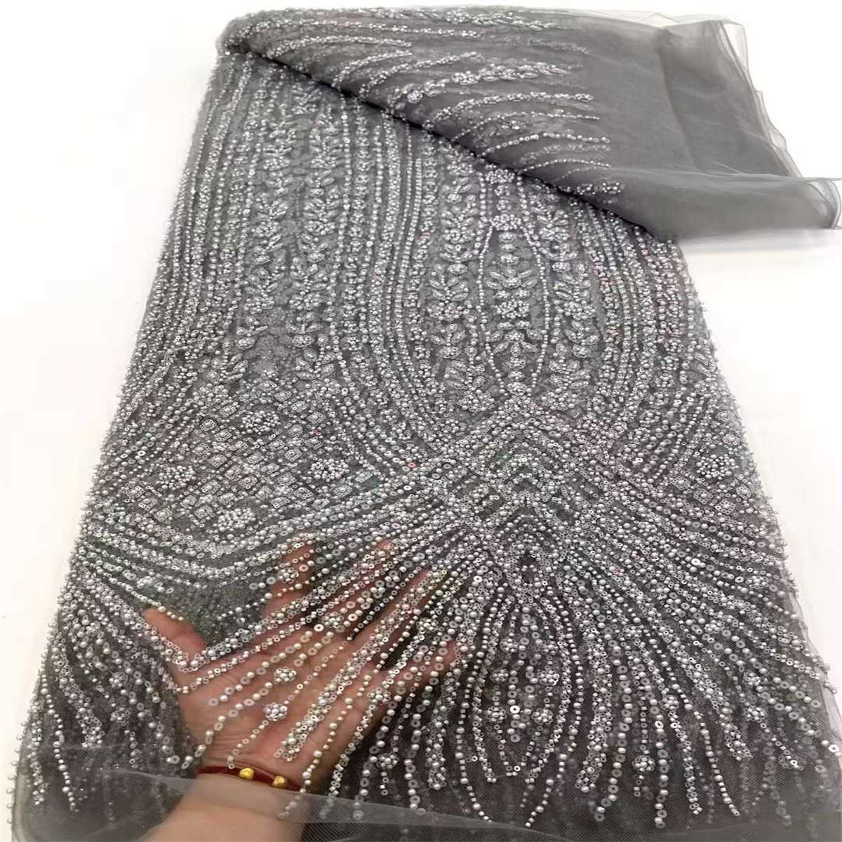 Embellished Beaded Tulle Lace Fabric with Beads | COD JX479,Lace Fabrics