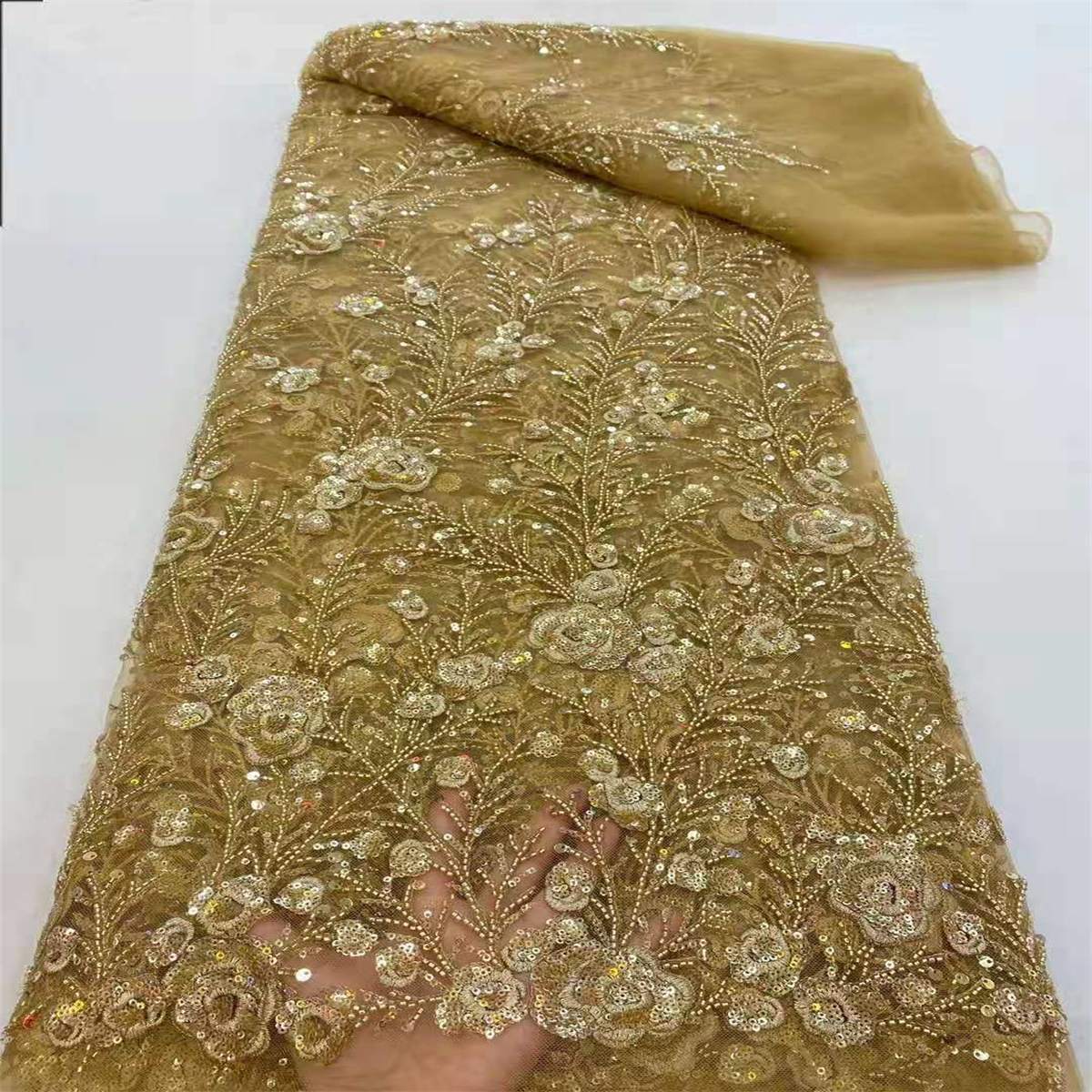 Embellished Beaded Tulle Lace Fabric With Beads | COD HL010,Beaded Fabrics