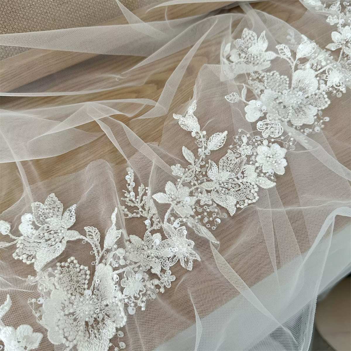 Bridal Lace Trim - Embroidered Beaded Wedding Lace Trim | SKU SX174