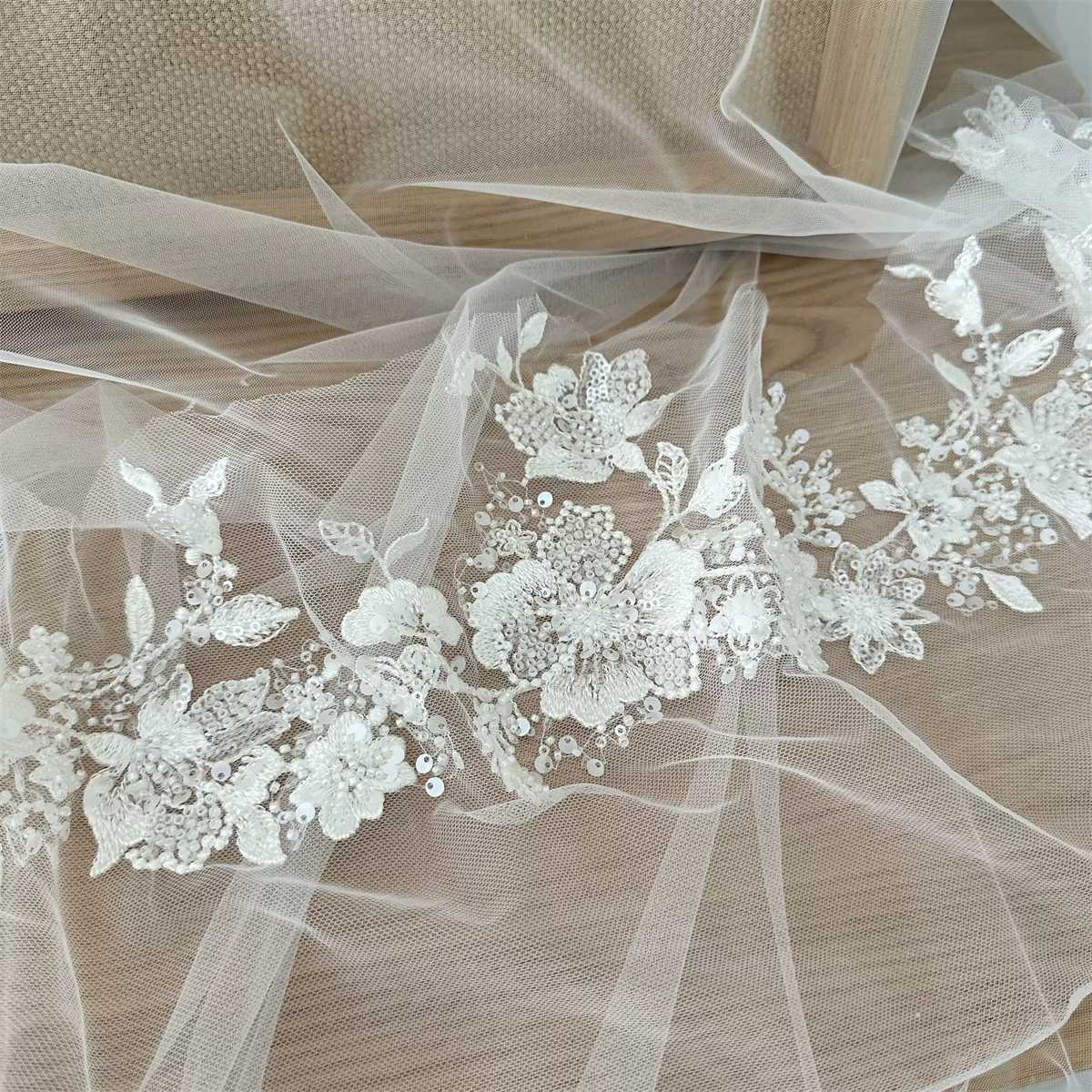 Bridal Lace Trim - Embroidered Beaded Wedding Lace Trim | SKU SX174