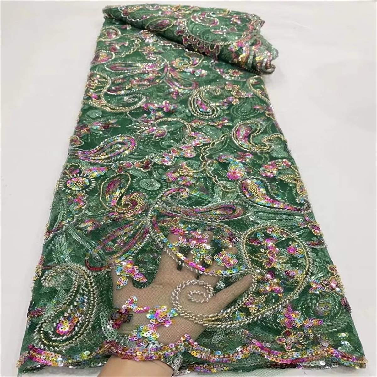 Beaded Tulle Fabric - 5 Yards - Embellished with Colorful Beads | STN ...