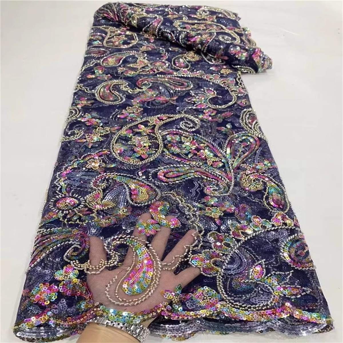 Beaded Tulle Fabric - 5 Yards - Embellished with Colorful Beads | STN ...