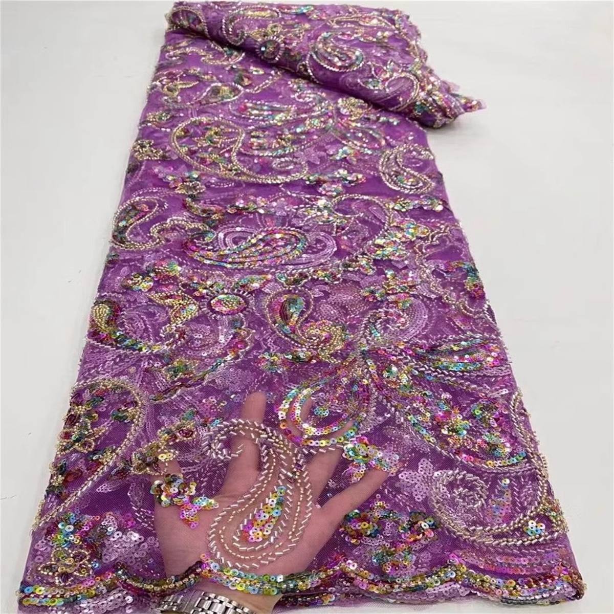 Beaded Tulle Fabric - 5 Yards - Embellished with Colorful Beads | STN ...