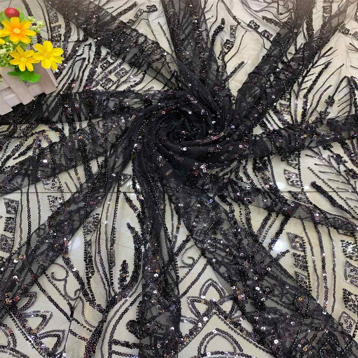 Embellished Beaded Tulle Lace Fabric with Beads | COD DX027,Lace Fabrics