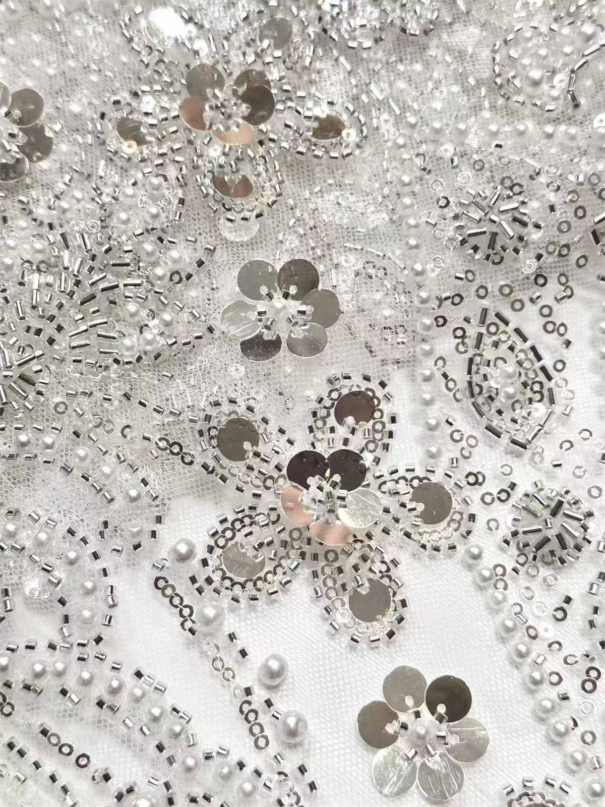 Embellished Beaded Tulle Lace Fabric with Beads | GTIN HN469