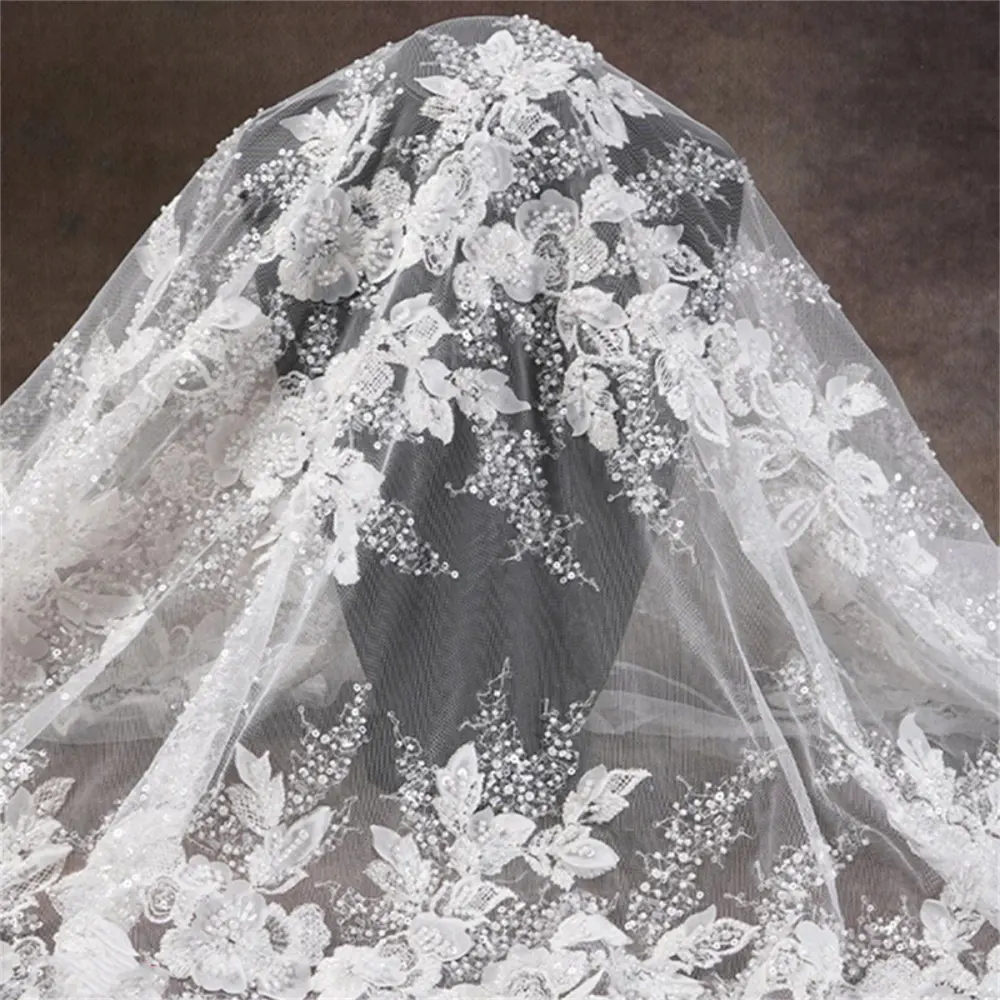 Bridal Lace Fabric - 5 Yards - Embroidered Beaded 3D Floral Wedding ...