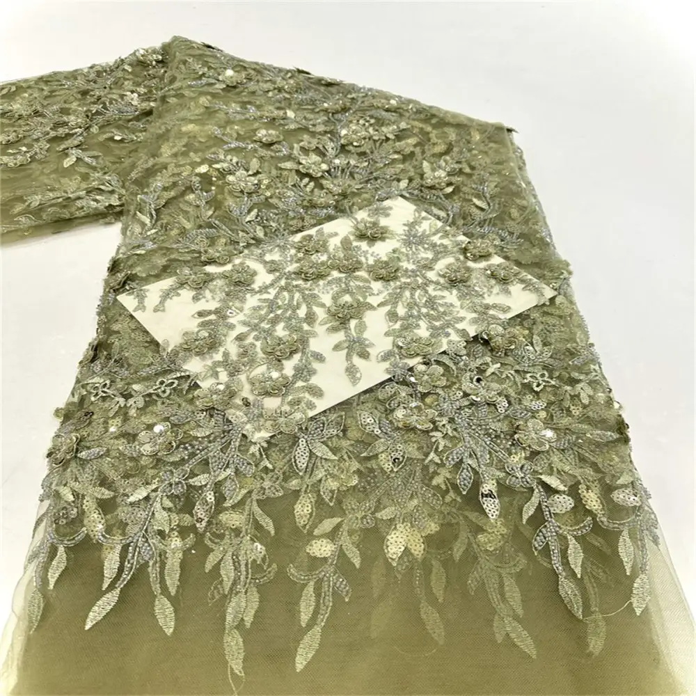 Embroidered Beaded 3D Floral Lace Fabric - 5 Yards | COD PFS047,Lace ...