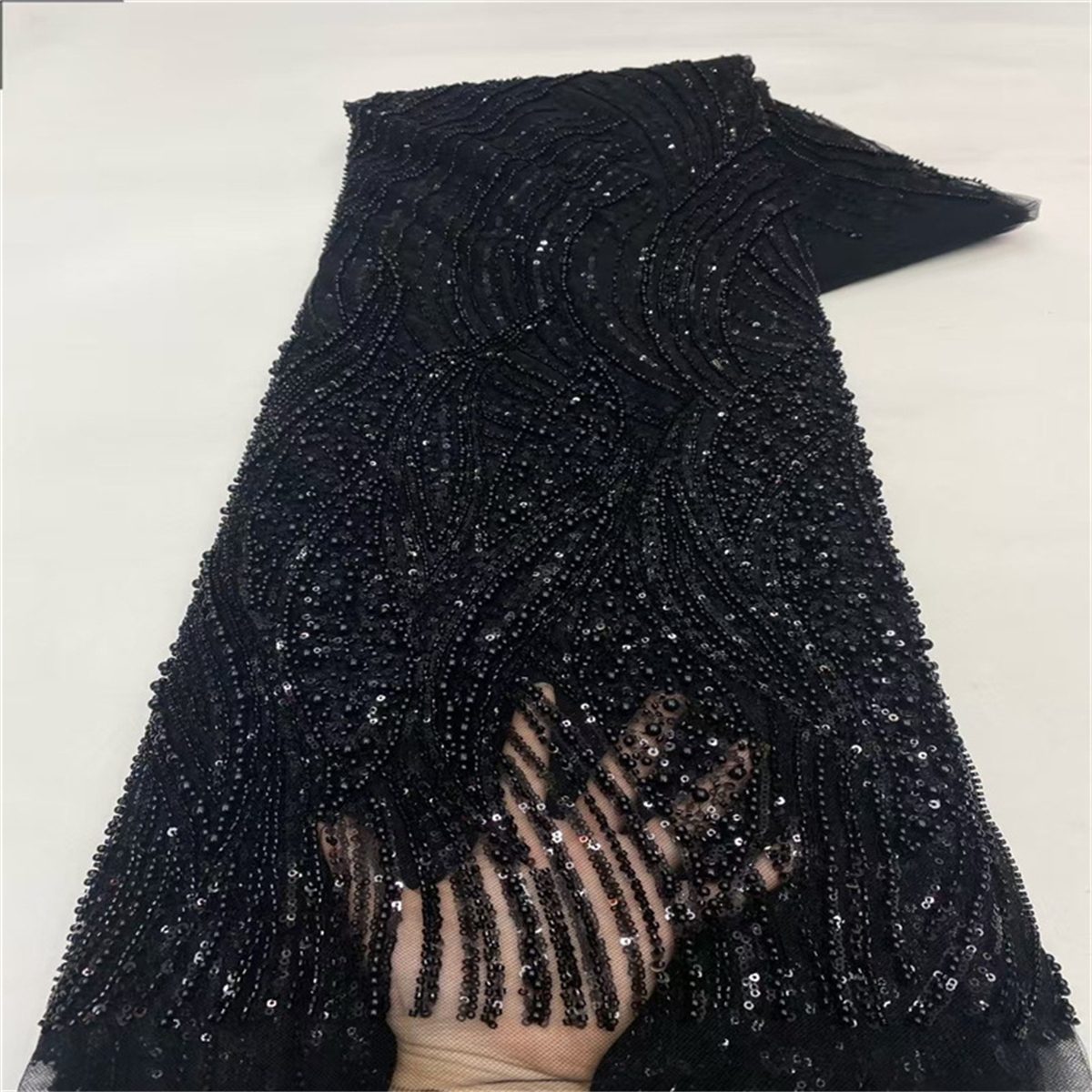 Beaded Tulle Fabric - 5 Yards | SKU lil045,Beaded Fabrics
