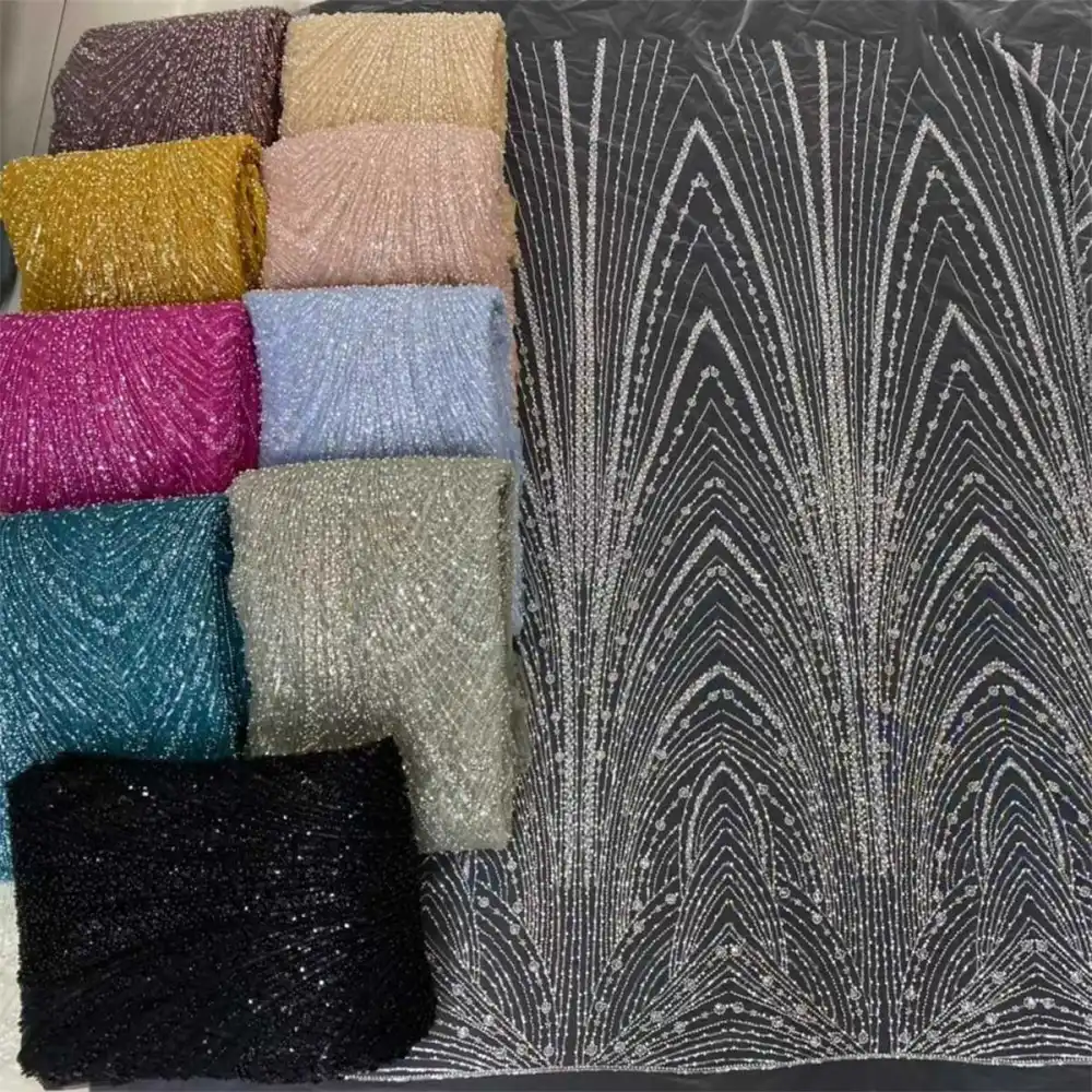 Beaded Tulle Fabric - 5 Yards | COD NA019,Beaded Fabrics