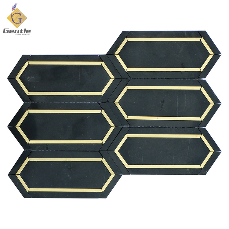 Custom Hexagonal Black Marble Mosaic Tiles