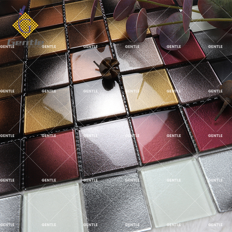 Pink Shiny Luxury Square Glass Mosaic For Interior Wall Kitchen ...