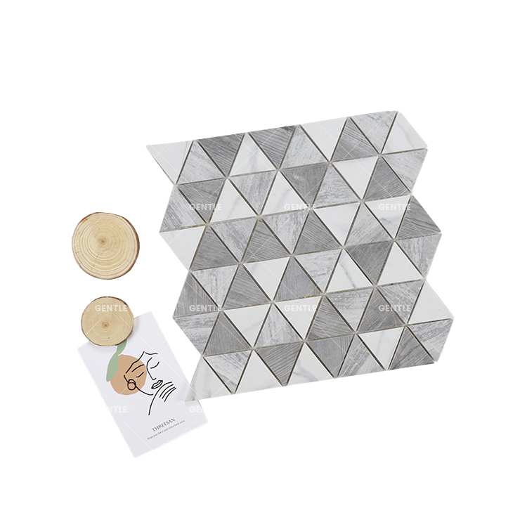 Non -slip glass mosaic Ink-Jet Marble texture Triangle Recycled Glass ...