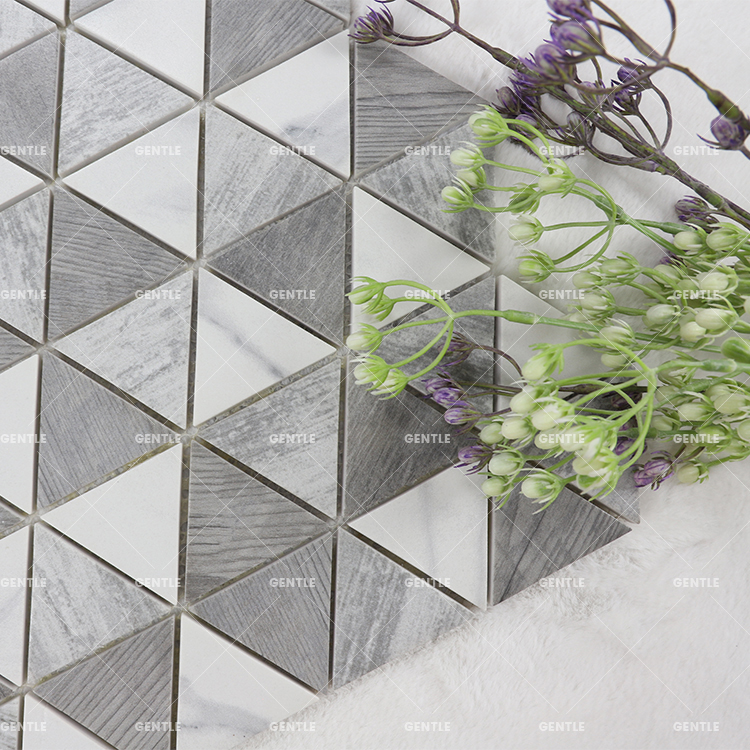 Non -slip glass mosaic Ink-Jet Marble texture Triangle Recycled Glass ...