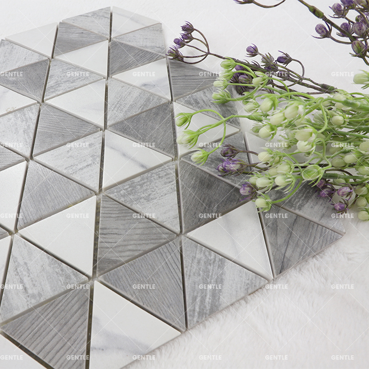 Non -slip glass mosaic Ink-Jet Marble texture Triangle Recycled Glass ...
