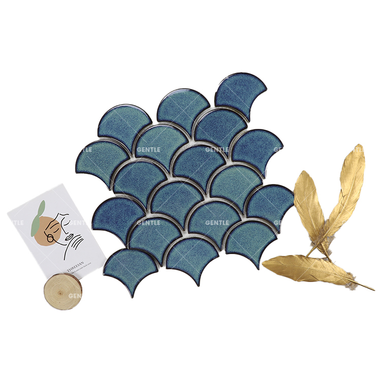 Retro Style Kiln Change Porcelain Mosaic Blue Fan Shape Swimming Pool ...