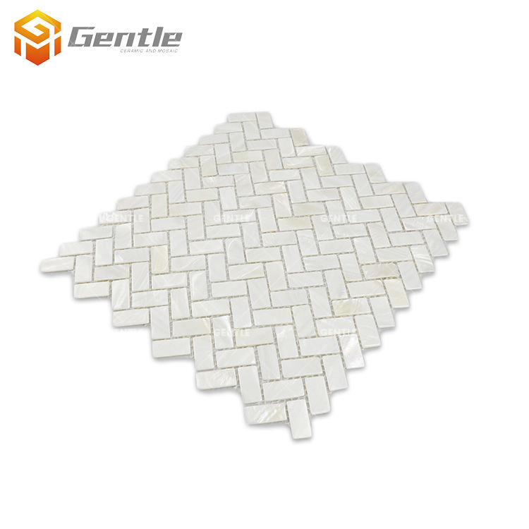 White Herringbone Natural Shell Mosaic Tiles