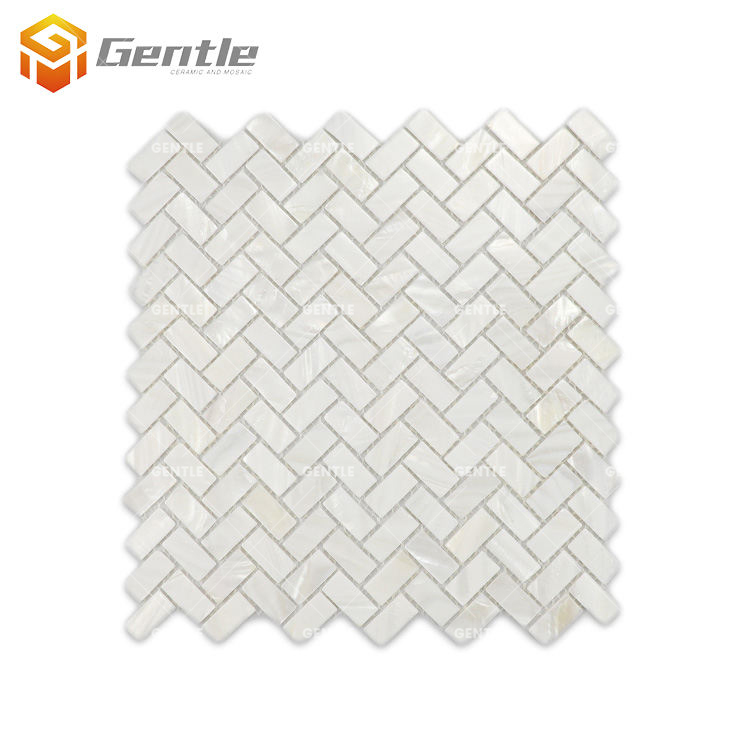 White Herringbone Natural Shell Mosaic Tiles