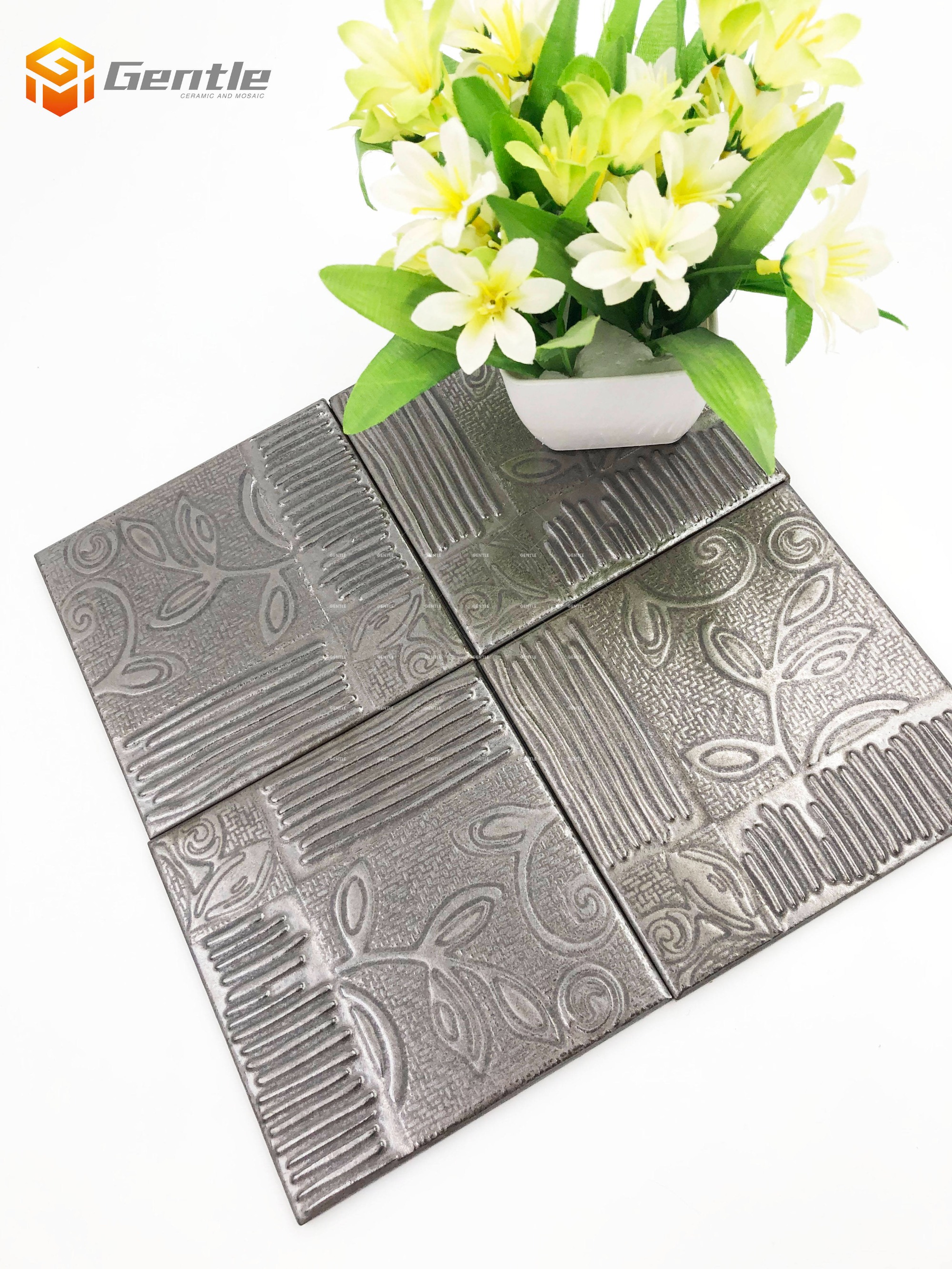 Vintage flower pattern square wall tile metal glazed ceramic custom ...