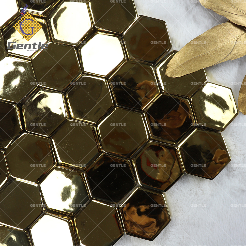 Custom Gold Hexagonal Bevel Ceramic Mosaic Tiles