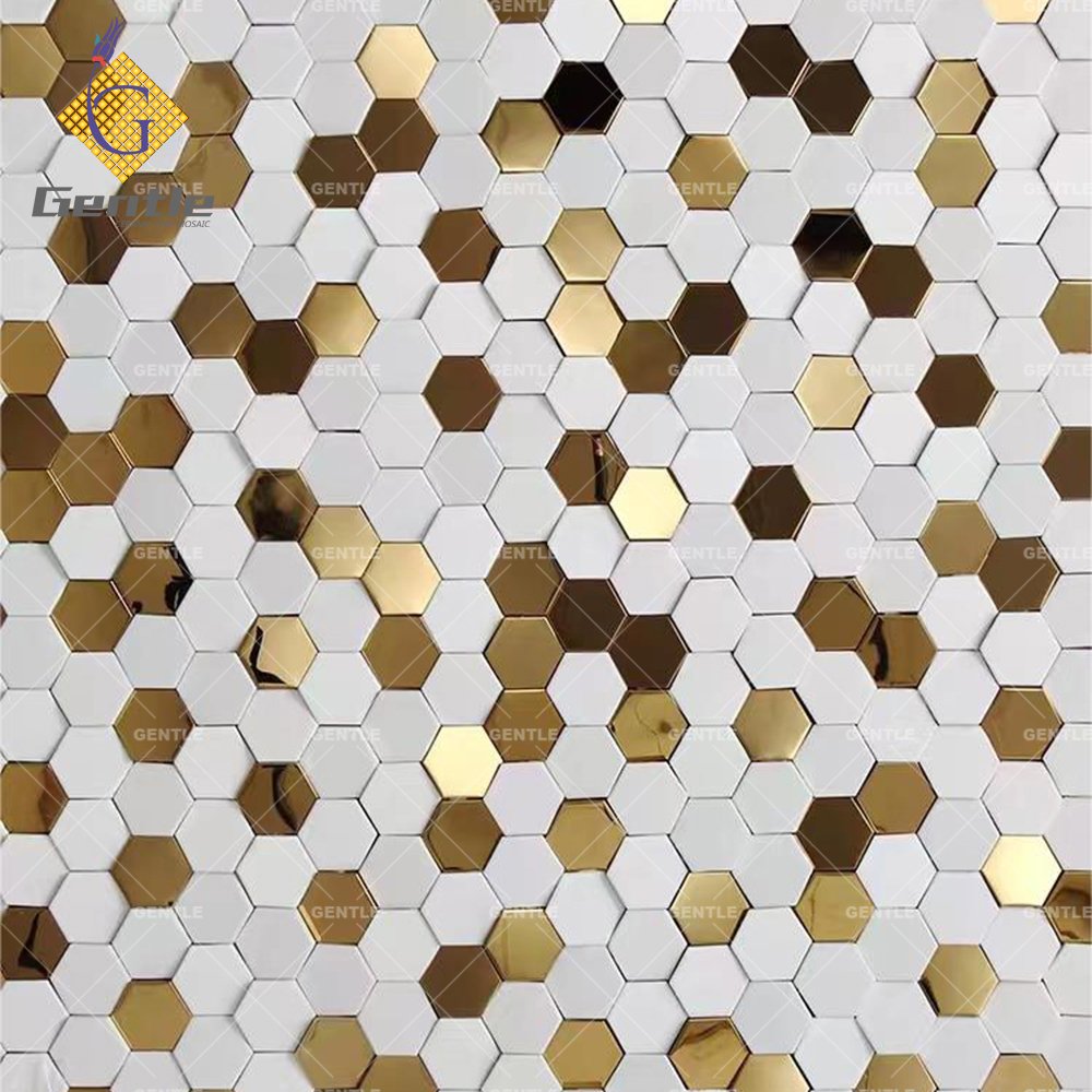Custom Gold Hexagonal Bevel Ceramic Mosaic Tiles