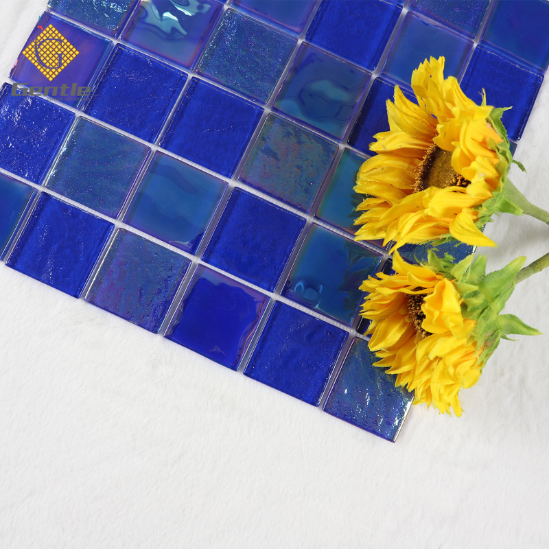 Custom Square Blue Crystal Glass Mosaic Sheet