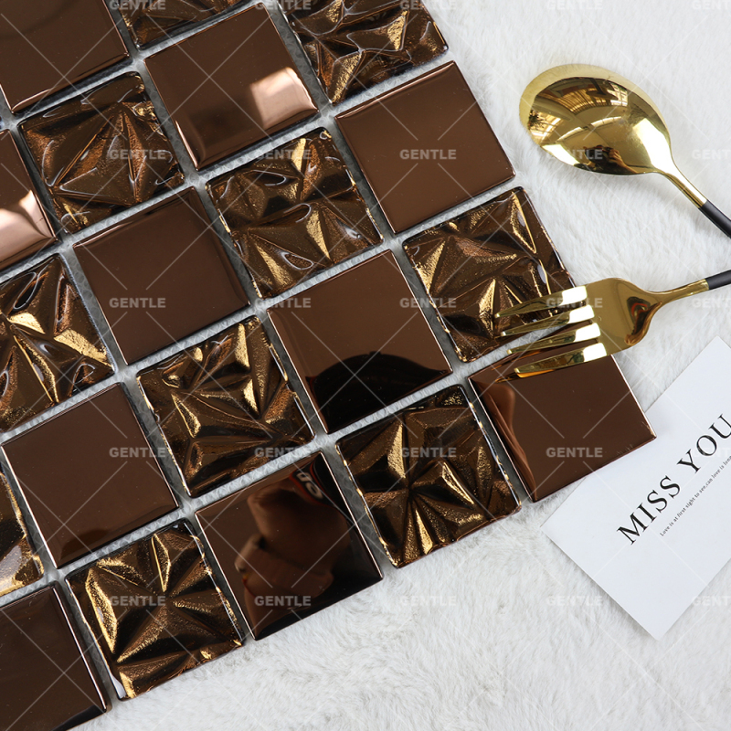 Custom 3D Rose Gold Color Glass Mosaic Tiles