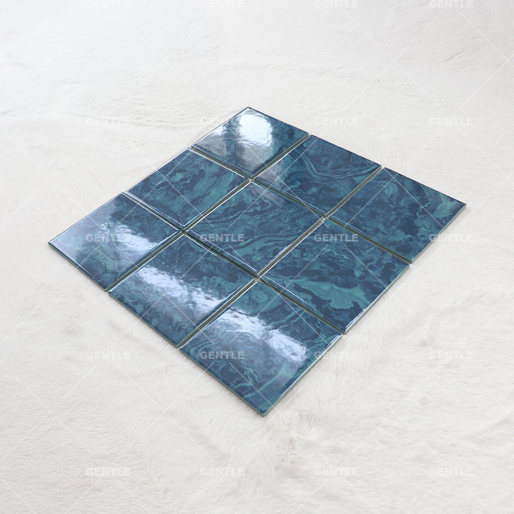 Custom 97 x 97 MM Bali Batir Blue Square Ceramic Mosaic Tiles