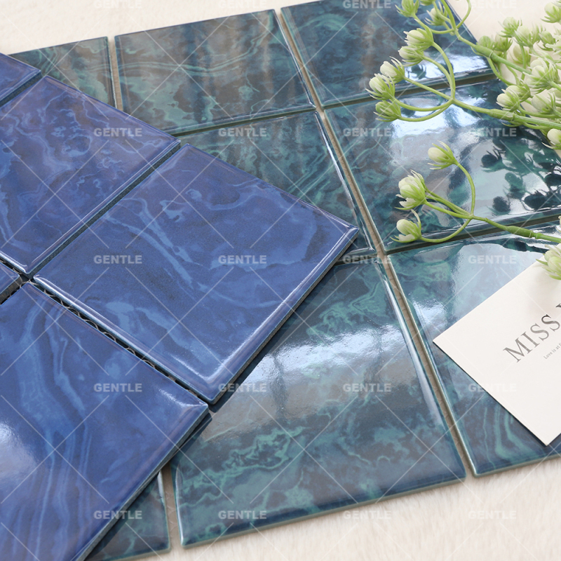 Custom 97 x 97 MM Bali Batir Blue Square Ceramic Mosaic Tiles