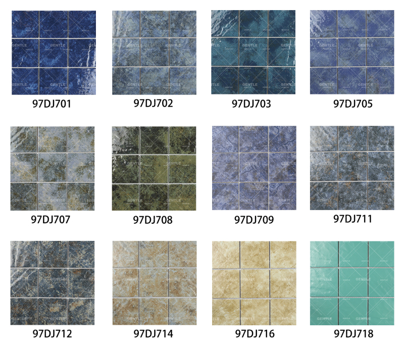 Custom 97 x 97 MM Bali Batir Blue Square Ceramic Mosaic Tiles
