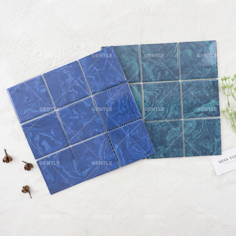Custom 97 x 97 MM Bali Batir Blue Square Ceramic Mosaic Tiles