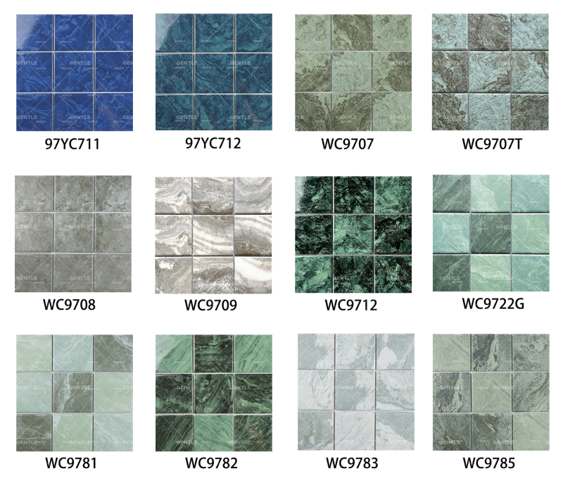 Custom 97 x 97 MM Bali Batir Blue Square Ceramic Mosaic Tiles