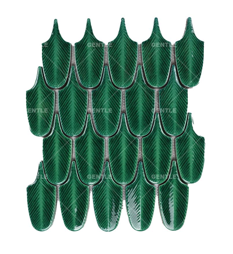 Wholesale Green Feather Shaped Ceramic Mosaic Tiles