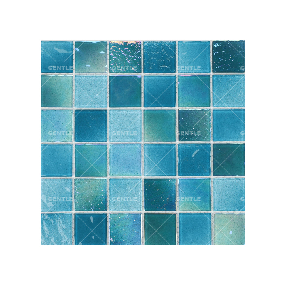 Customized Square Mixed Blue Crystal Glass Mosaic Tiles With Iridescent ...