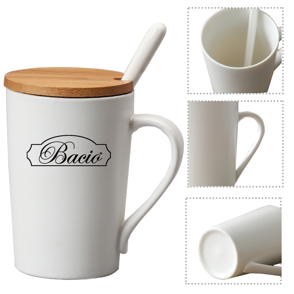 13Oz. Classic Ceramic Mug with Bamboo Lid and Spoon,Drinkware