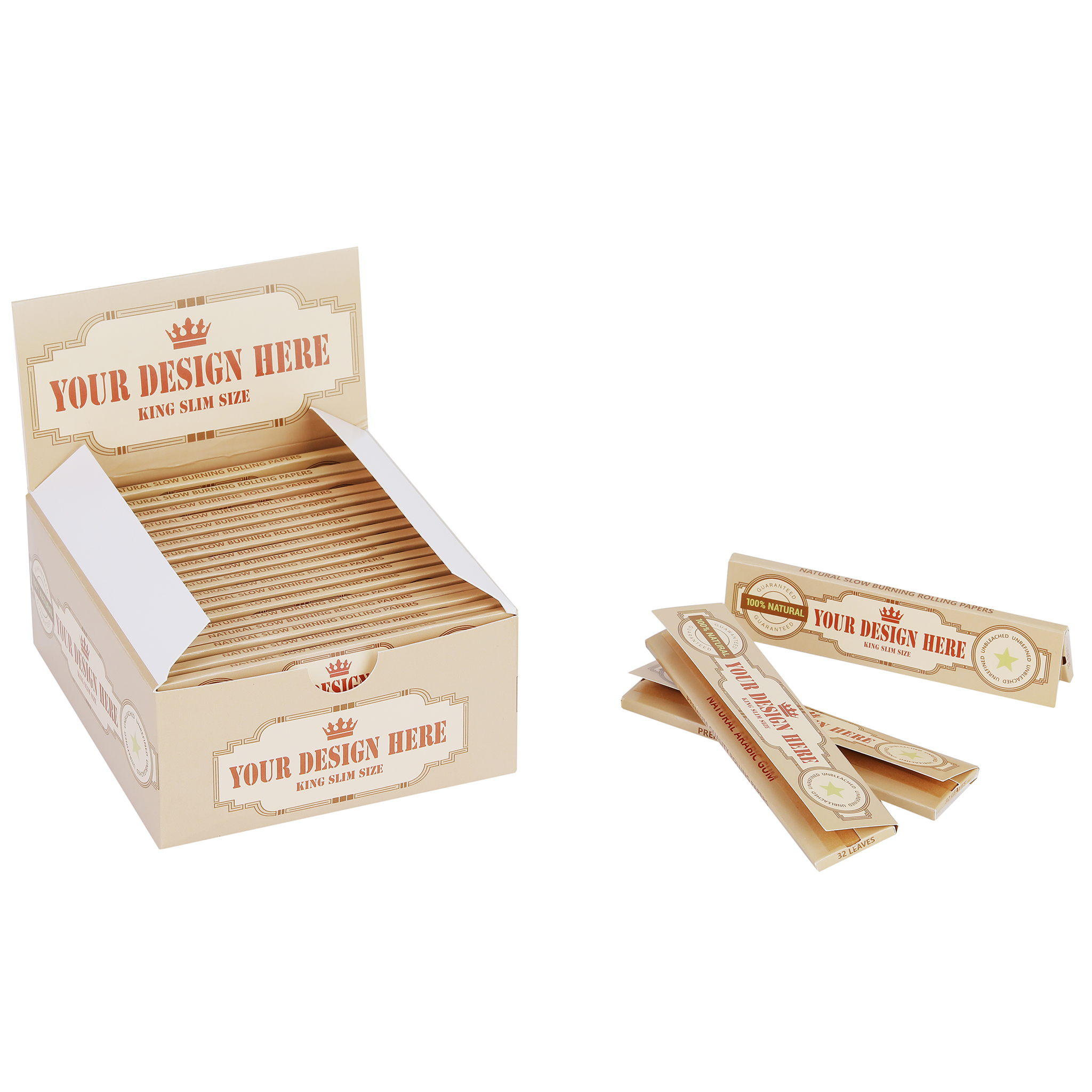 King Slim Size Custom Rolling Papers With Ful Printing Display Box