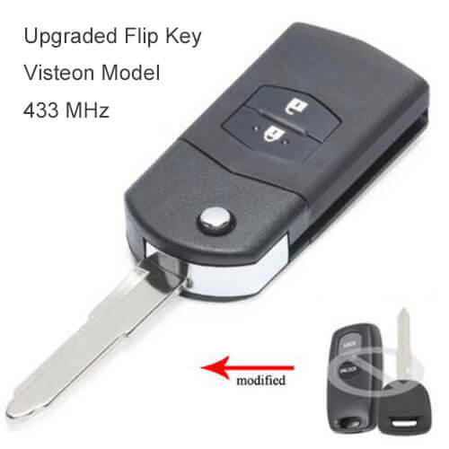 Upgraded Flip Remote Key 2 Buttons 433MHz FOB for Mazda Visteon Model ...