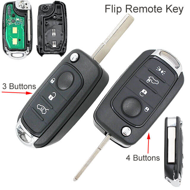 Folding Remote Key 433MHz 4A Chip 3/ 4 Button with SIP22 Blade For Fiat ...