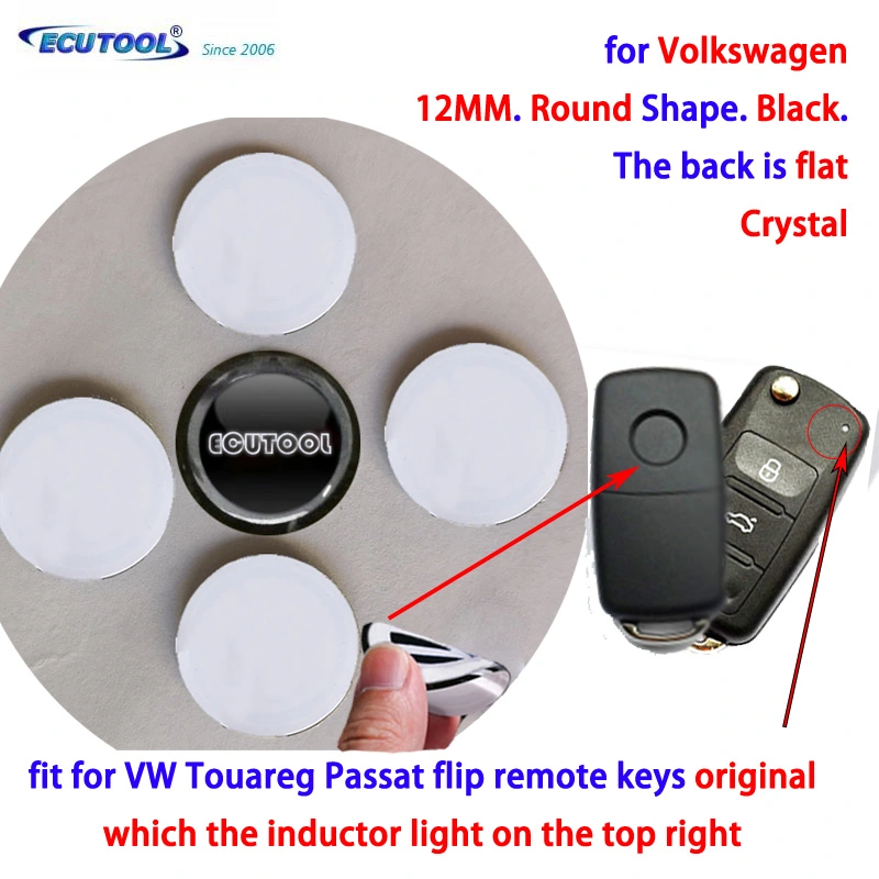 10MM 12MM 14MM VW Crystal Emblem Logo Sticker for New Flip Remote Key ...