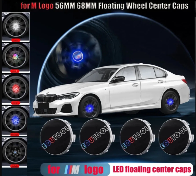 56MM 68MM BM-W Led Floating Wheel Center Caps Waterproof Blue Lights ...