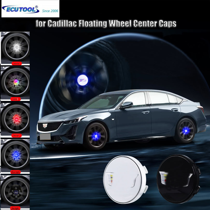 66mm Cadilla*c Led Floating Wheel Center Caps Blue Lights Emblem for ...