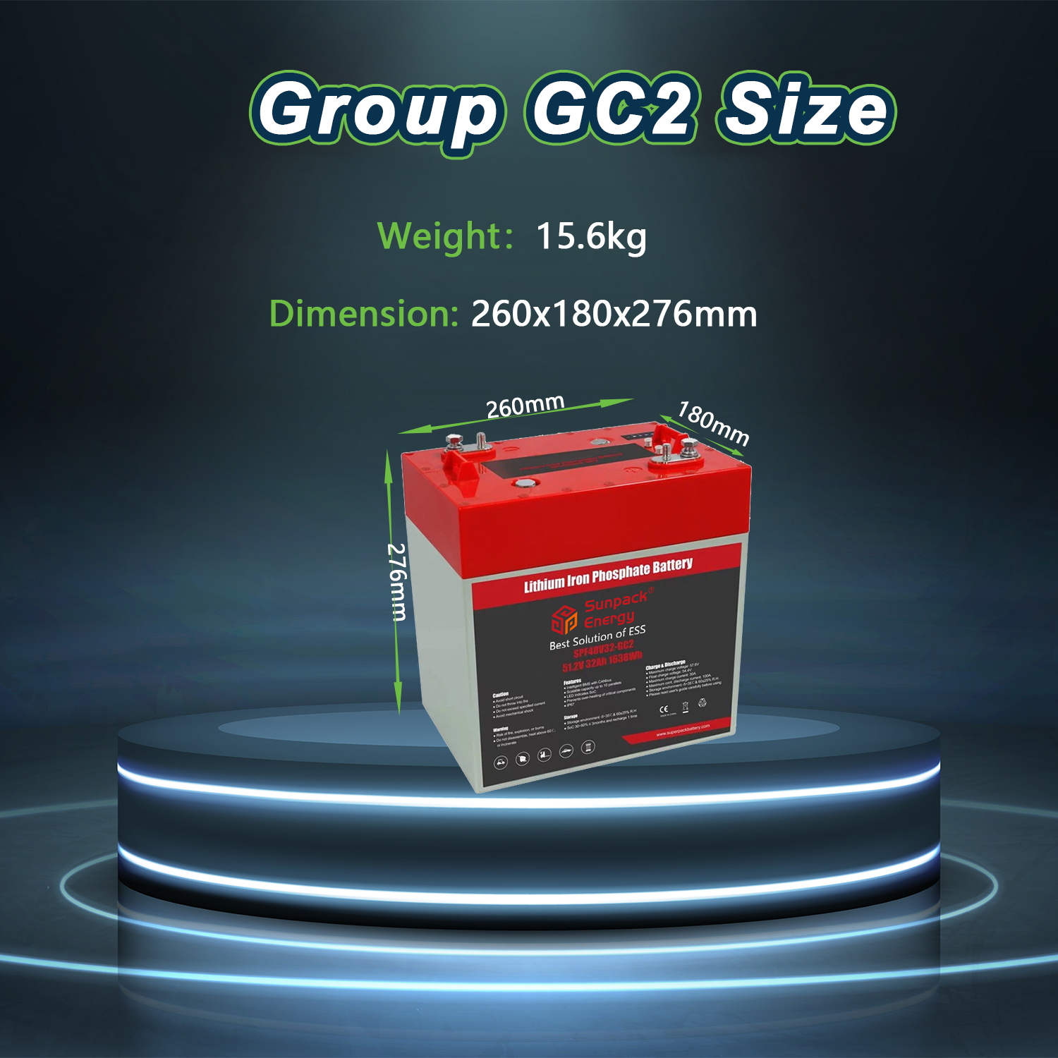 48V32Ah GC2 Deep Cycle Golf Cart LiFePO4 Lithium Cell Battery