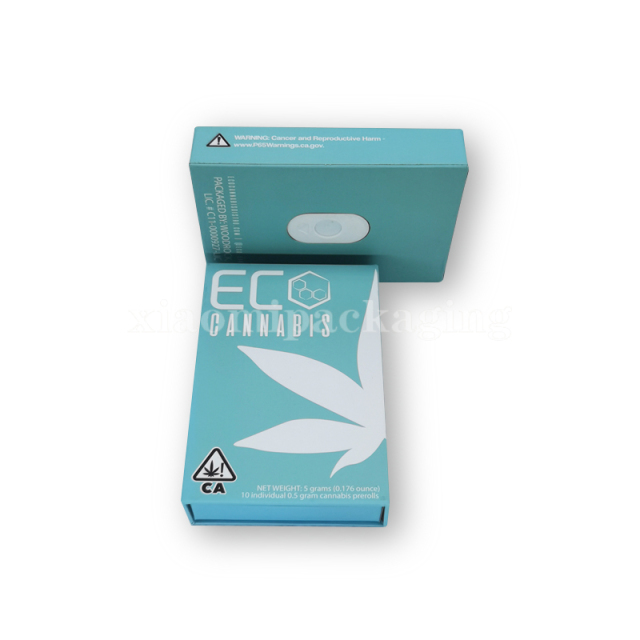Compostable Cardboard Pre-roll Slim Joint Light-blue Box W/ Press Button