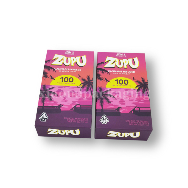 Compostable Slim Cardboard THC Chocolate Bar W/ Press Button & EVA Insert