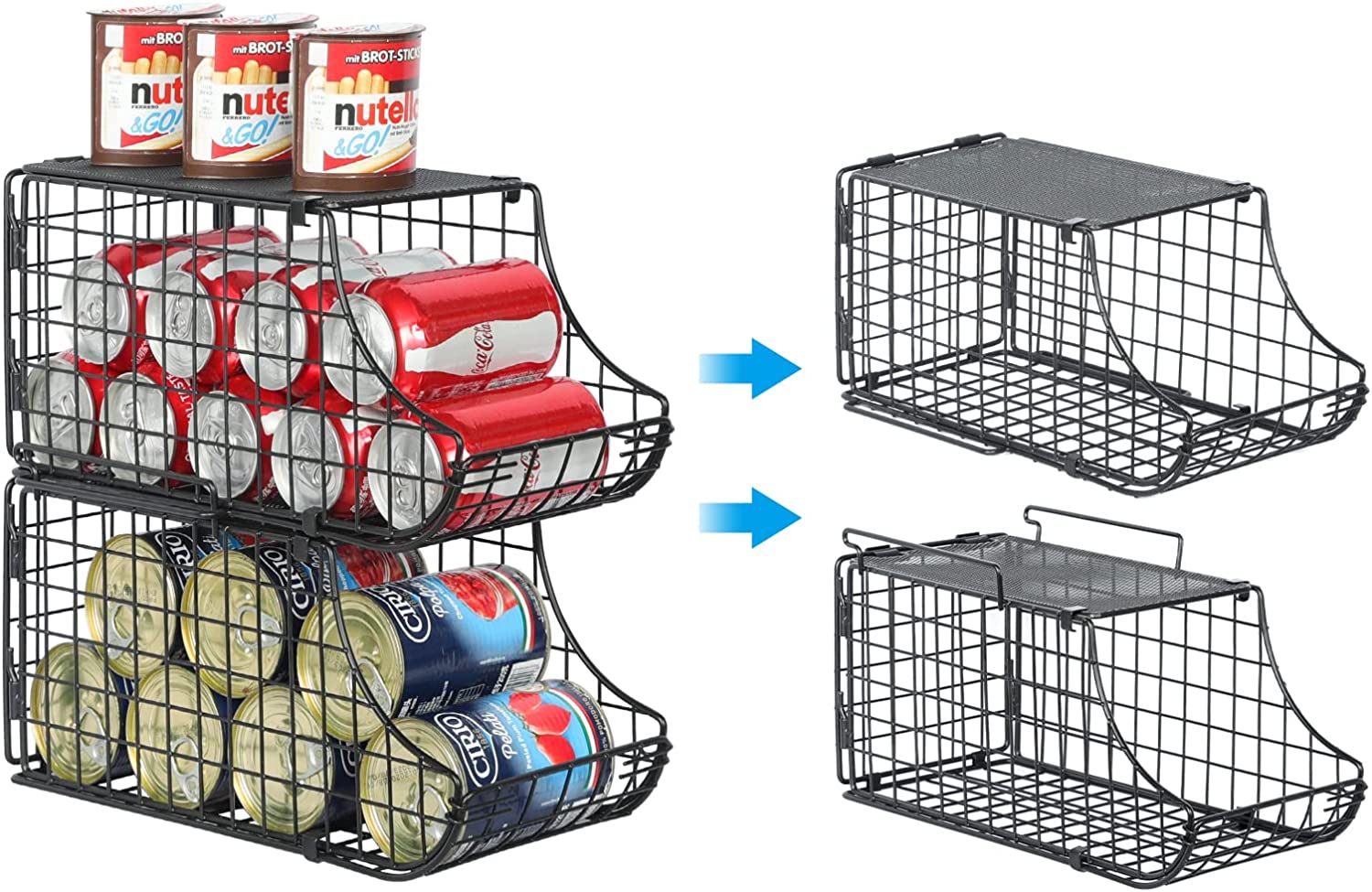 2 Tier Stackable Can Storage Basket with Covers