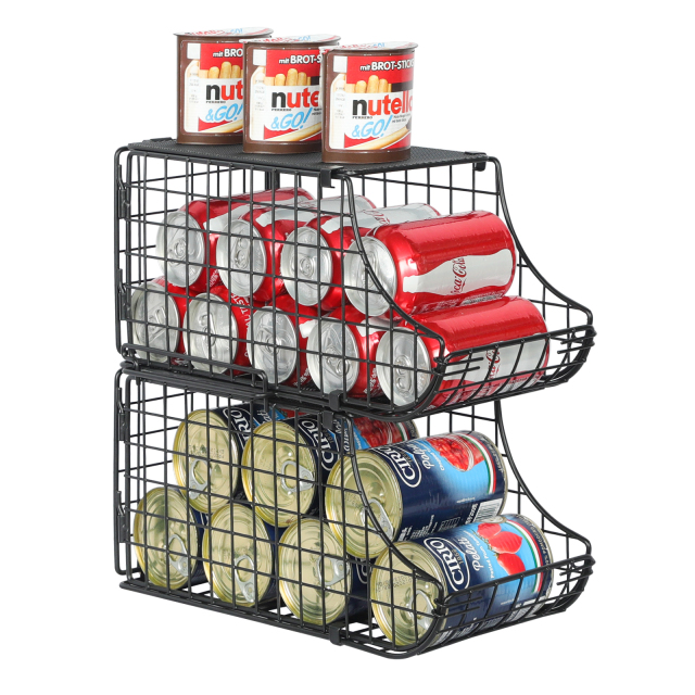 2 Tier Stackable Can Storage Basket with Covers