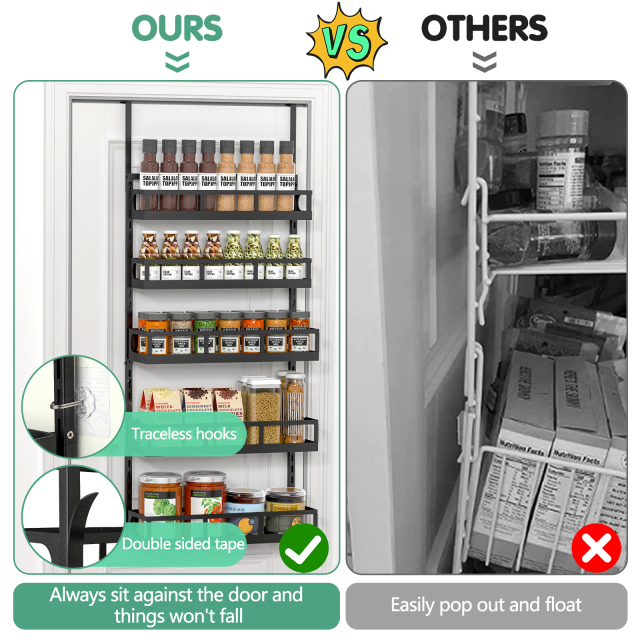 5 Tier Adjustable Hanging Spice Rack Wall Mounted & Over the Door