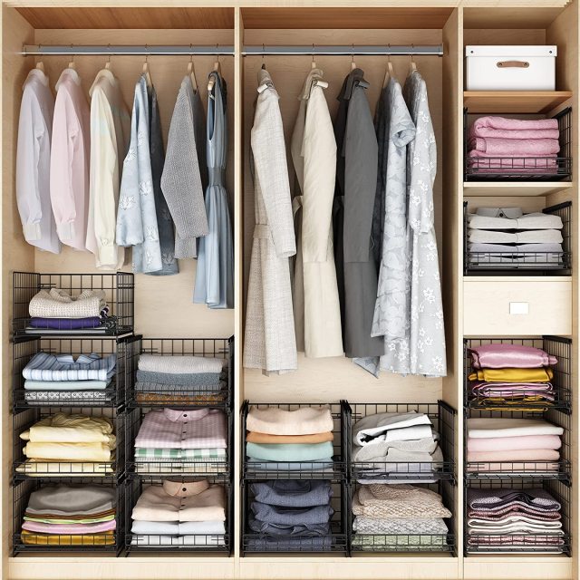 4-tier Sliding Stackable Closet Organizers and Drawer Storage Shelves